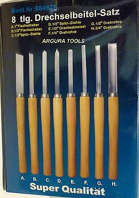 WOOD LATHE TURNING CHISELS 36 cm long 8 pc SET IN wood BOX BRAND NEW