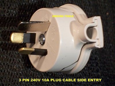 3 PIN REWIRE-ABLE SIDE ENTRY PLUG 240 V -10 A - NEW – arouratools