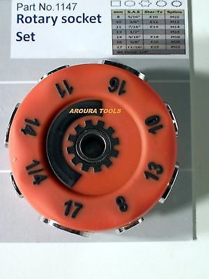 ROTARY SOCKET TOOL- 8 pc MULTI-FIT SOCKETS IN 1 - New. – arouratools