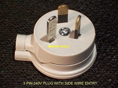 3 PIN REWIRE-ABLE SIDE ENTRY PLUG 240 V -10 A - NEW – arouratools