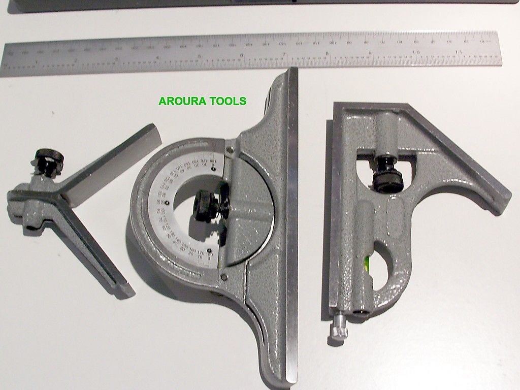 COMBINATION SQUARE WITH PROTRACTOR, SPIRIT LEVELS & SCRIBE- 300mm RULE ...