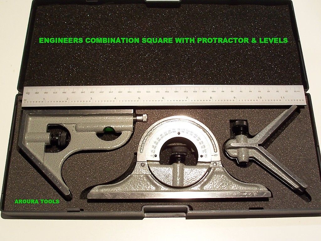 COMBINATION SQUARE WITH PROTRACTOR, SPIRIT LEVELS & SCRIBE- 300mm RULE ...