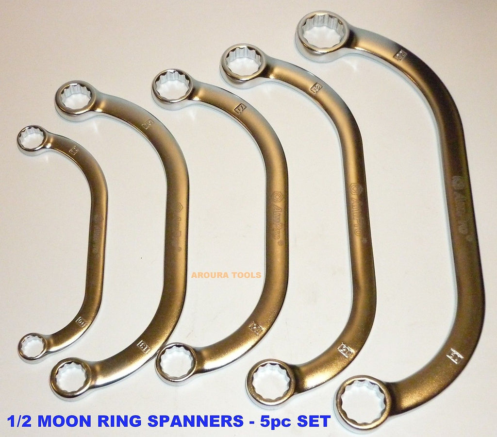 RING SPANNERS HALF MOON SHAPE 5 pc SET ( 10 TO 22 MM )- CR V STEEL - B ...