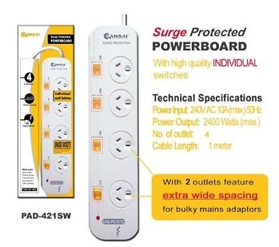 POWER BOARD 4 WAY- SURGE PROTECTION / SWITCHED OUTLETS/ EXTRA WIDE SPA ...